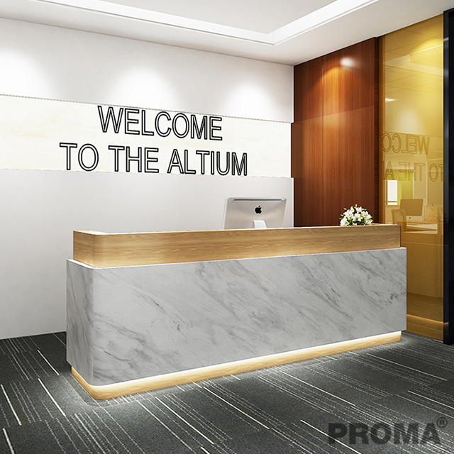 Wooden Marble Office Reception Desk Led Light